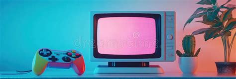 Retro Gaming Console Illuminating A Room With Vibrant Colors In A Nostalgic Setup Generative Ai
