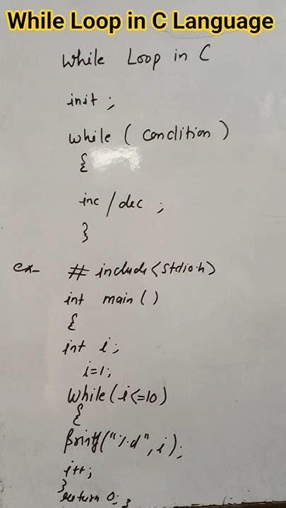 While Loop In C Language Clanguage Ctutorials Cprogramming Whileloop Looping Youtube