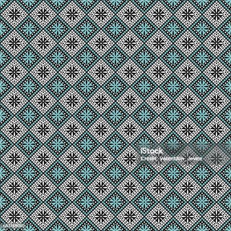원활한 벡터 패턴입니다 청록색 검은색과 흰색 색상에서 사각형으로 대칭 기하학적 추상 배경 장식 반복 장식입니다 기하학적 장식 패턴의 시리즈 0명에 대한 스톡 벡터 아트 및