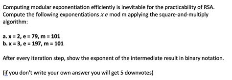 Solved Computing Modular Exponentiation Efficiently Is