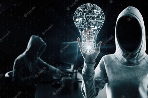 Premium Photo Hacker With Circuit Lamp On Abstract Dark Background