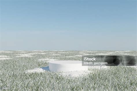 Abstact 3d는 겨울 장면 및 자연 배경 눈 땅 및 잔디밭에 눈 돌 연단을 렌더링하여 제품 스탠드 디스플레이 광고 모형 등을 제공합니다 0명에 대한 스톡 사진 및 기타