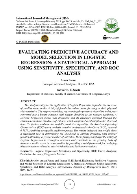 Pdf International Journal Of Management Ijm Evaluating Predictive Accuracy And Model