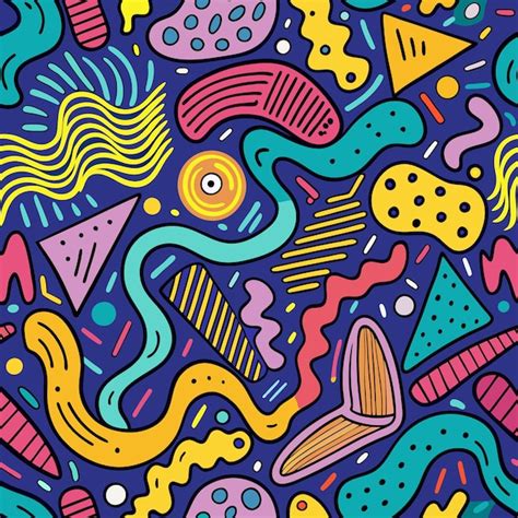 Abstract Colorful Shapes Patterns Modern Geometric Design Handdrawn Doodle Style Seamless Repeat
