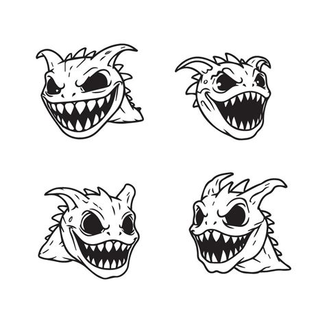 Evil Demon Face Design Pack With Fierce Screaming Faces And Nightmarish