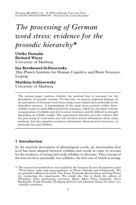 Pdf The Processing Of German Word Stress Evidence For The Prosodic Hierarchy