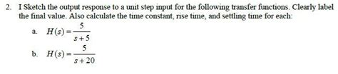 Solved 2 I Sketch The Output Response To A Unit Step Input Chegg Com