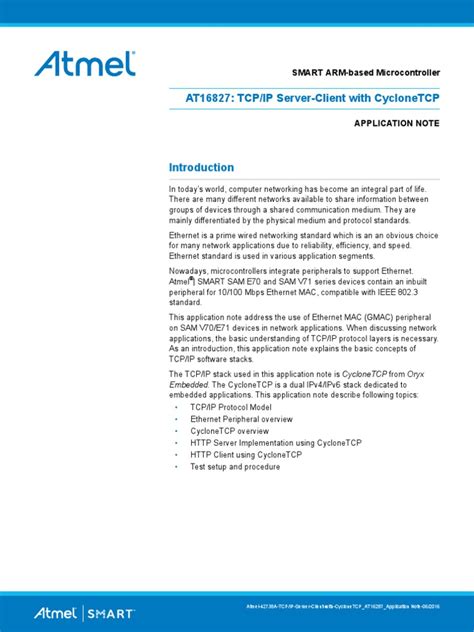 Atmel 42738 Tcpip Server Client With Cyclonetcp At16287