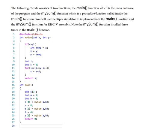Solved The Following C Code Consists Of Two Functions The