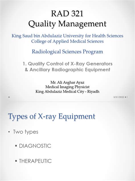 Quality Control Of X Ray Generators And Ancillary Radiographic Equipment