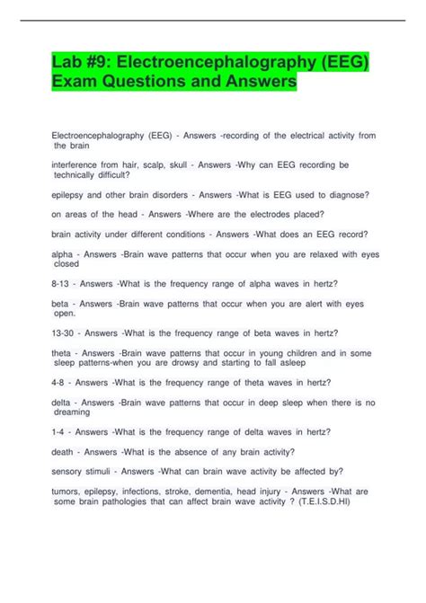 Lab 9 Electroencephalography EEG Exam Questions And Answers Electroencephalography Stuvia US