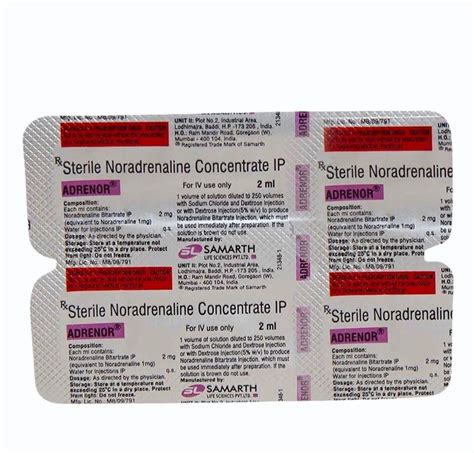 Norepinephrine Injection Adrenor 4mg 4 Mg Ml At ₹ 150 Piece In Nagpur