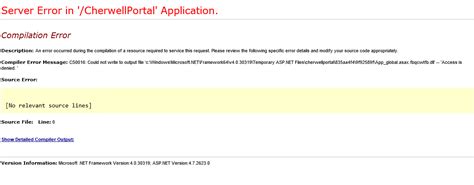 server error in ‘cherwellportal application an error occurred during the compilation