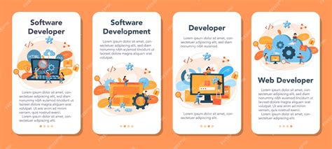 Premium Vector Software Developer Mobile Application Banner Set Idea
