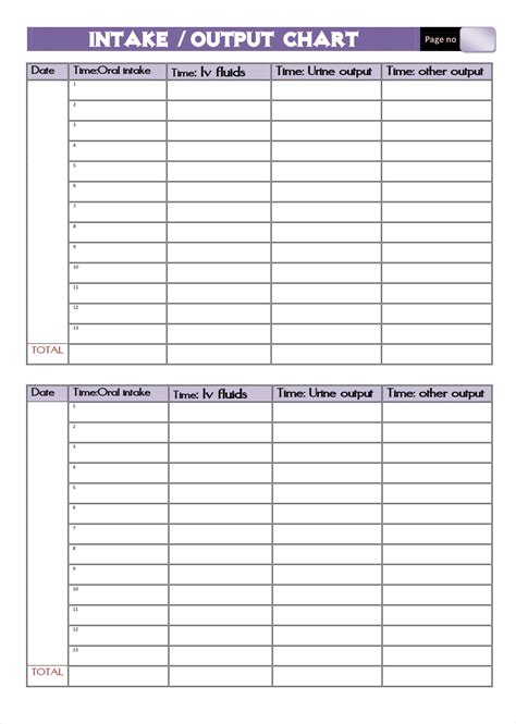 Intake Output Chart For Patient Intake Output Chart For Patient