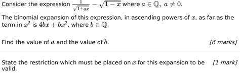 Consider the expression ax x where a ℚ a The binomial expansion of this