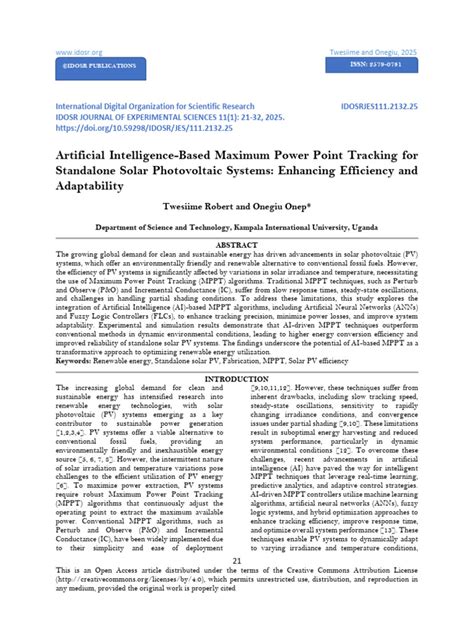 Artificial Intelligence Based Maximum Power Point Tracking For Standalone Solar Photovoltaic