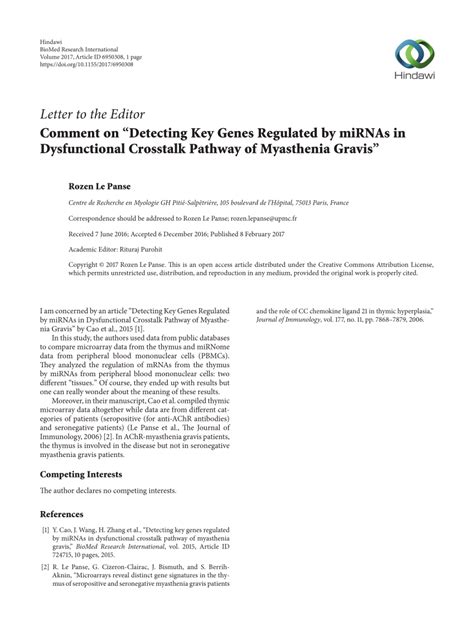 Pdf Comment On Detecting Key Genes Regulated By Mirnas In