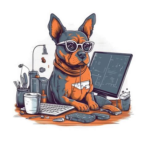 Premium Ai Image Software Developer Cat Flat Illustration Drawn In