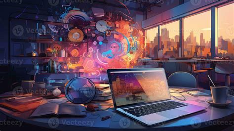 Company Workspace Illustration Connected To Corporate Network Ai Generative 30436625 Stock