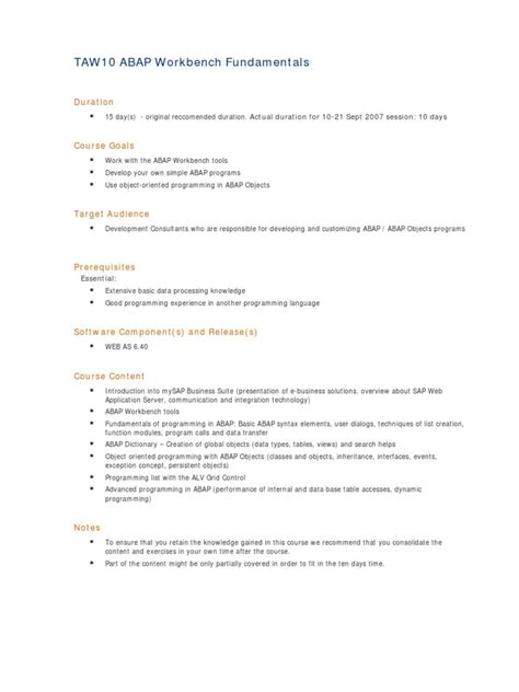 Taw10 Abap Workbench Fundamentals Download Free Pdf Object Oriented