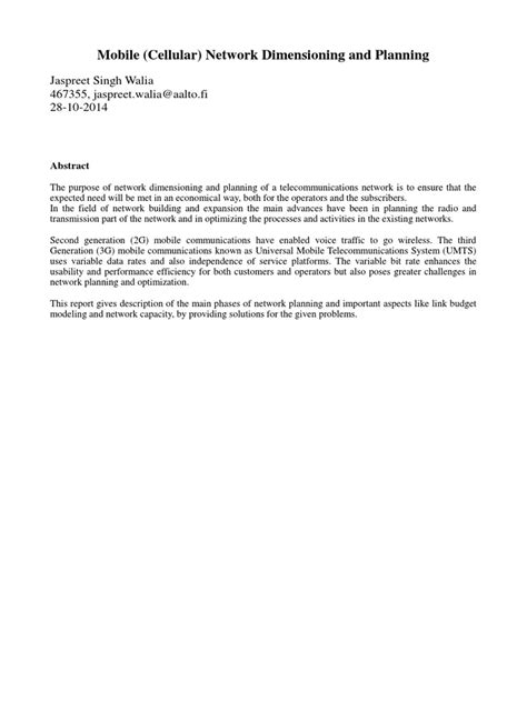 Mobile Network Dimensioning Pdf 3 G Cellular Network