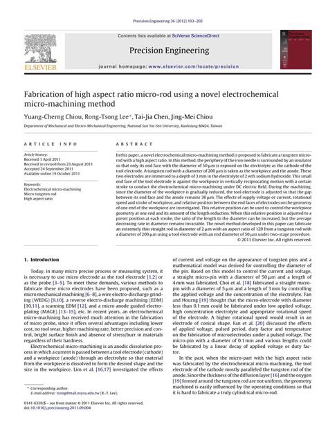 Pdf Fabrication Of High Aspect Ratio Micro Rod Using A Novel Electrochemical Micro Machining