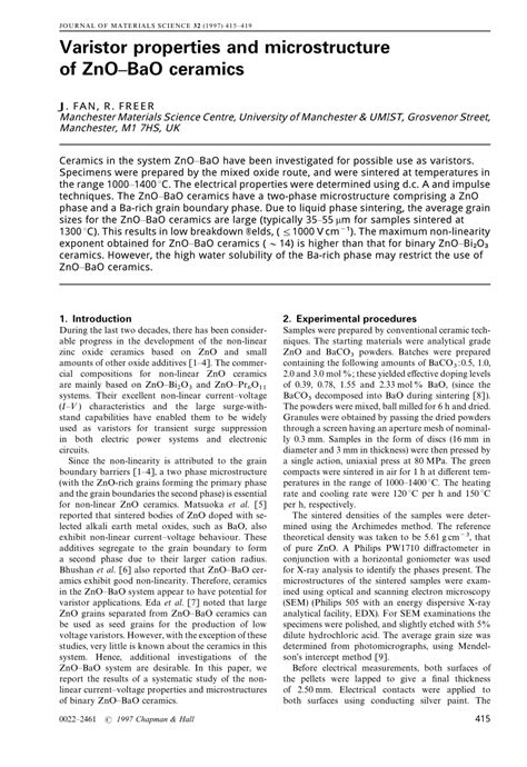 Pdf Varistor Properties And Microstructure Of Znobao Ceramics