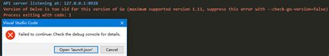 Debug Error Failed To Launch Version Of Go Is Too Old For This Version Of Delveminimum