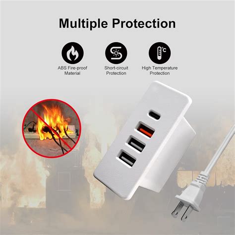 Enchufe Usb C Con Enchufe Empotrado Usb C Power Strip Outlet Con Carga Rápida 4 Puertos Usb 20w
