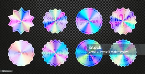 다양한 모양으로 설정된 홀로그램 스티커 홀로그램 앰블럼 라벨 판매 배지 벡터 스티커 템플릿 가격표에 대한 스톡 벡터 아트 및 기타 이미지 Istock