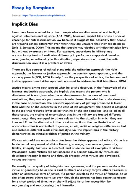 Implicit Bias Free Essay Sample On Samploon Com