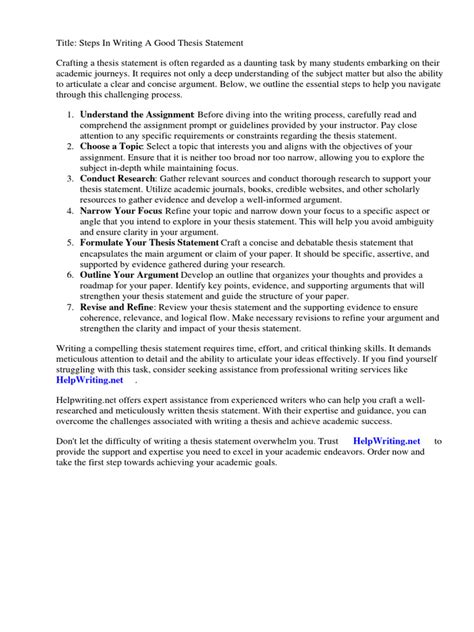 Steps In Writing A Good Thesis Statement Pdf Essays Thesis