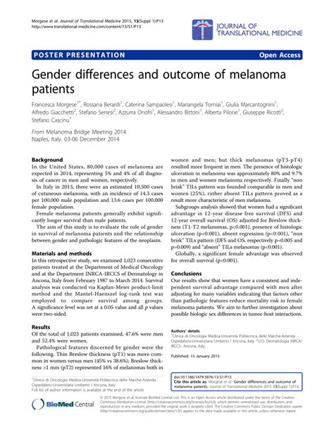 Pdf Gender Differences And Outcome Of Melanoma Patients