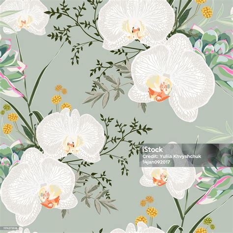 유칼립투스 허브와 흰색 오초 꽃과 열대 여름 그림 원활한 패턴 개체 그룹에 대한 스톡 벡터 아트 및 기타 이미지 개체 그룹