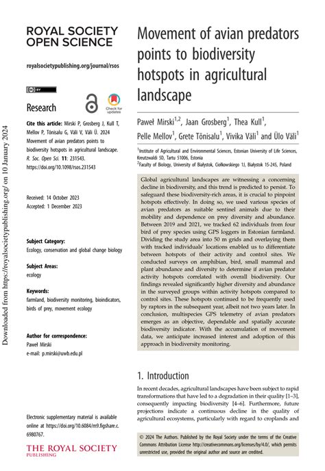 Pdf Movement Of Avian Predators Points To Biodiversity Hotspots In Agricultural Landscape