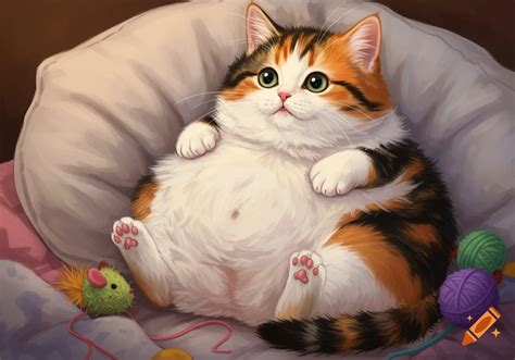 A Fat Calico Cat Plays With A Ball Of Yarn In A 3d Render On Craiyon