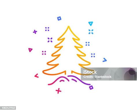 크리스마스 트리 현재 라인 아이콘입니다 새 해 가문비나무 기호입니다 벡터 고급에 대한 스톡 벡터 아트 및 기타 이미지 고급