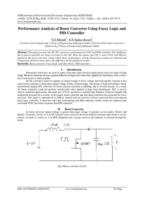 Pdf Performance Analysis Of Boost Converter Using Fuzzy Logic And Pid