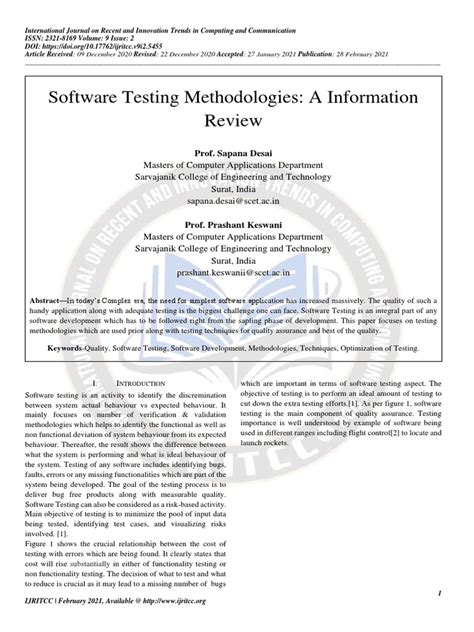 Software Testing Methodologies A Information Review Prof Sapana