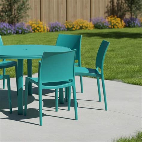 Set Of Four Turquoise Heavy Duty Plastic Outdoor Stacking Dining Chairs