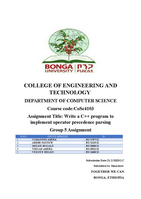Compiler Design Assignment COLLEGE OF ENGINEERING AND TECHNOLOGY DEPARTMENT OF COMPUTER