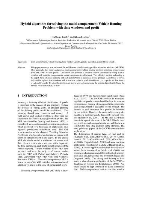 Pdf Hybrid Algorithm For Solving The Multi Compartment Vehicle Routing Problem With Time