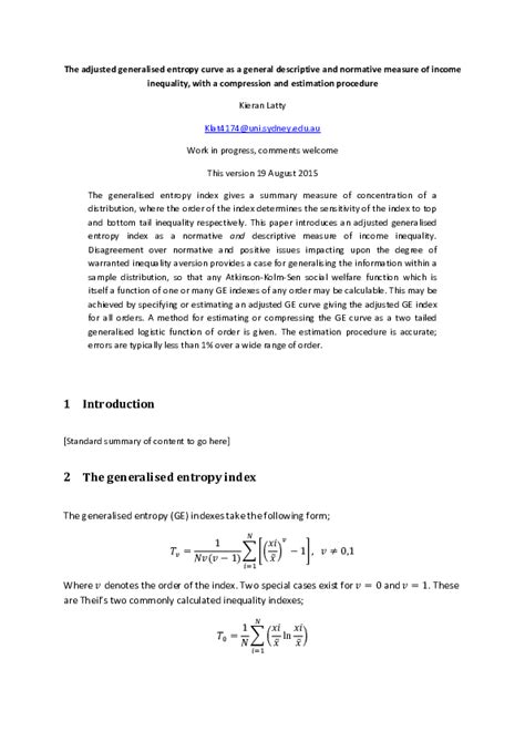 Pdf The Adjusted Generalised Entropy Curve As A General Descriptive