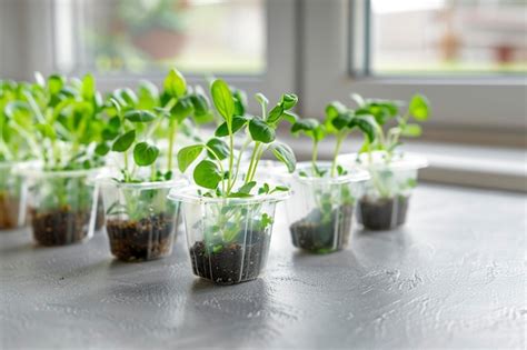 Vegetable Seedlings Growing In Plastic Containers Premium Ai