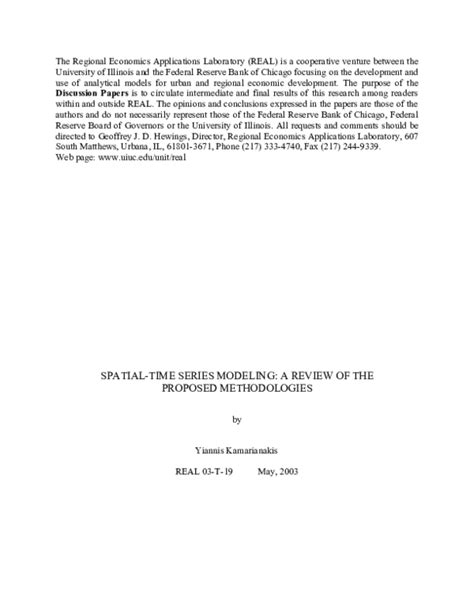 Pdf Spatial Time Series Modeling A Review Of The Proposed Methodologies