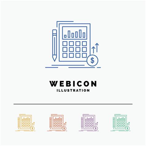 Calculation Data Financial Investment Market 5 Color Line Web Icon Template Isolated On