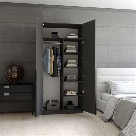 Шафа для одягу на дві двері з поличками та штангою Антрацит 60 продаж ціна у Києві Шафи для