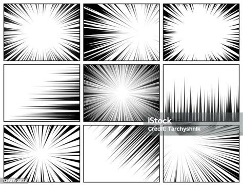만화책 방사형 라인 컬렉션 모션 속도 라인만화 배경 벡터 일러스트레이션 검은색에 대한 스톡 벡터 아트 및 기타 이미지 검은색 과거 그런지 이미지 기법 Istock