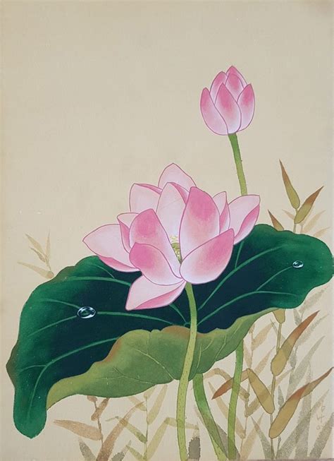 민화 채색화 배우기 연화도 안녕하세요 오늘의 연화도는 최근에 보여드렸던 파란 모란의 수강생분의 작 수채화 연꽃 꽃그림 연꽃 그림